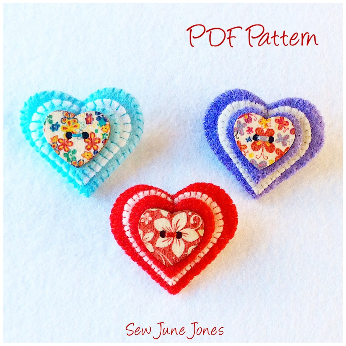 Heart Button Brooch PDF Sewing Pattern Felt Crafts Jewellery - Etsy