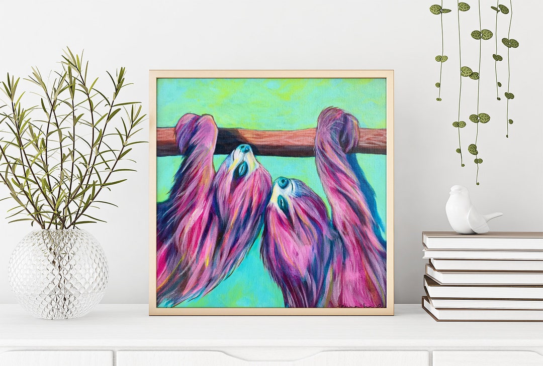Two Sloths, Friends, Pink Sloths, Sloth Print, Sloth Art, Sloth ...