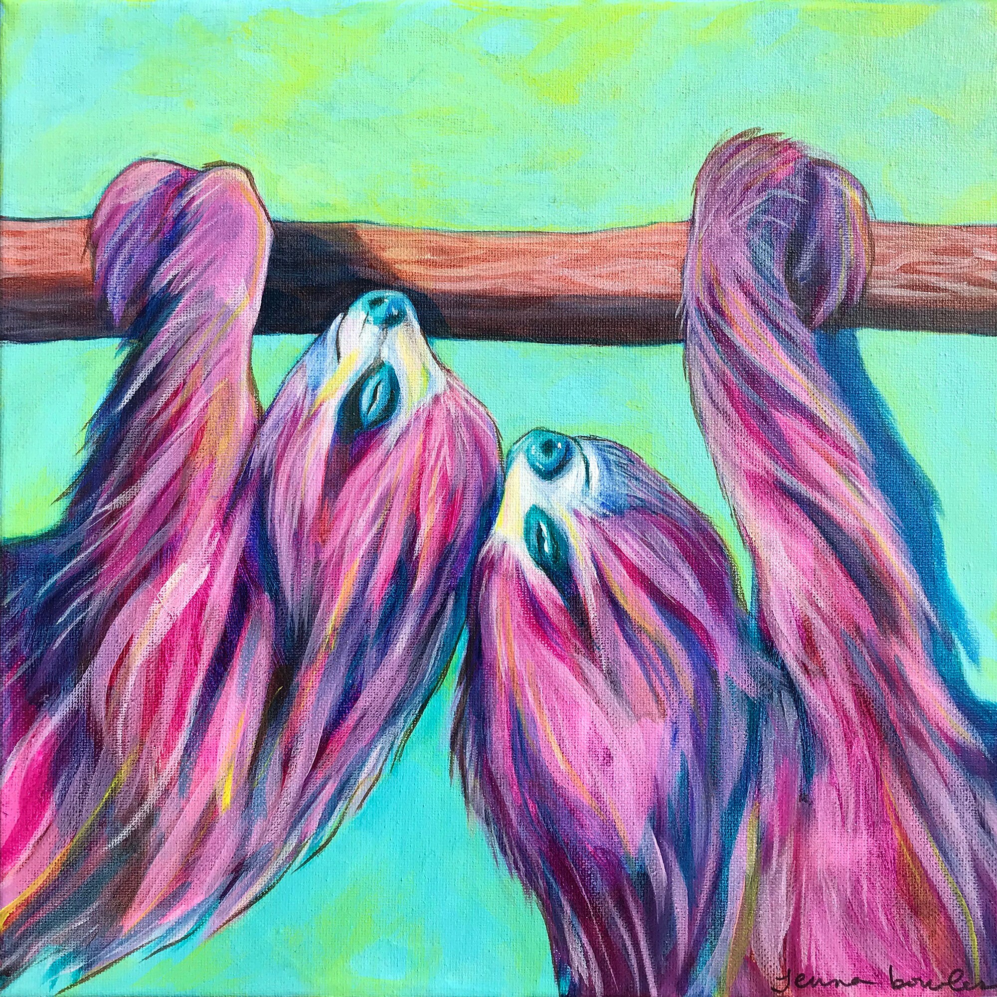 Two Sloths, Friends, Pink Sloths, Sloth Print, Sloth Art, Sloth ...