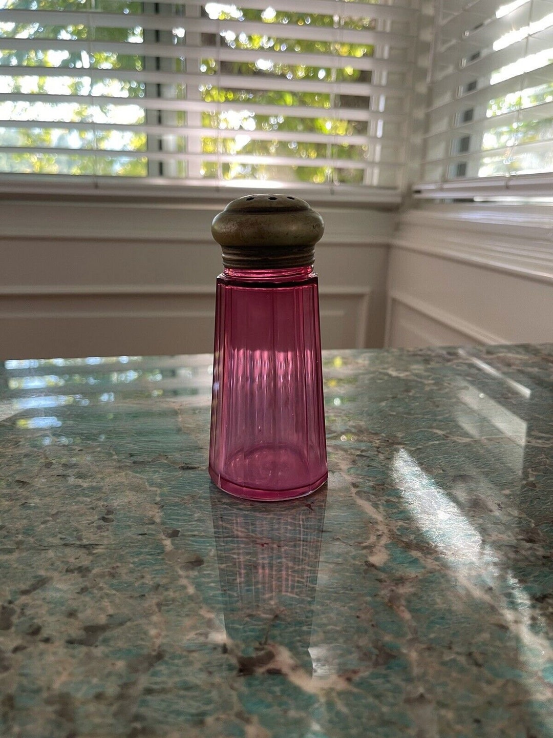 Victorian Antique Cranberry Cut Glass Sugar Shaker Muffineer With Brass ...
