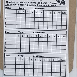 Nothin but Dust Clay Pigeon Shooting Score Card and Clipboard - Etsy
