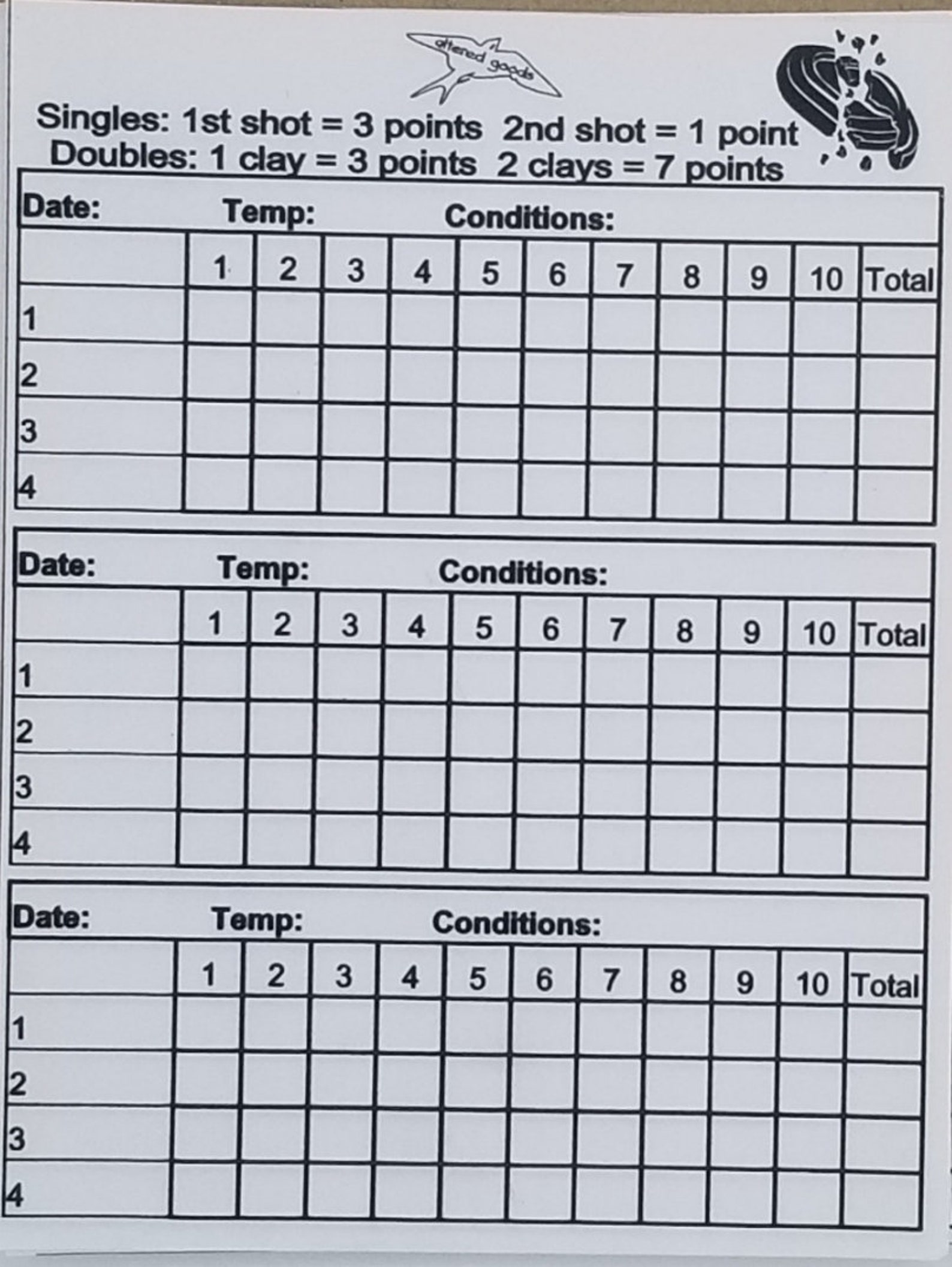 Clay Shooting Score Sheet PDF - Etsy