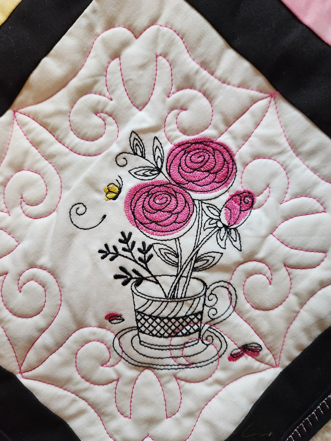 Embroidered Tea Cup Table Runner - Etsy