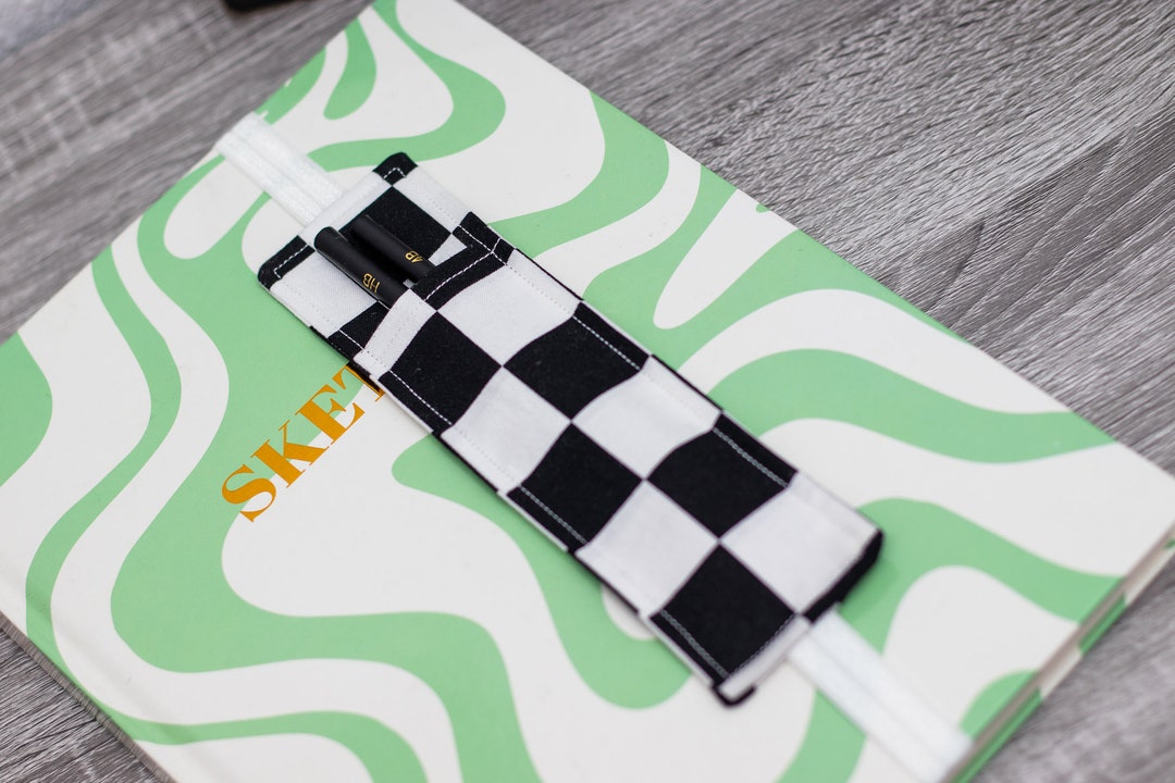 Custom Black Checkers Fabric Pen Holders for Journals, Personalized ...