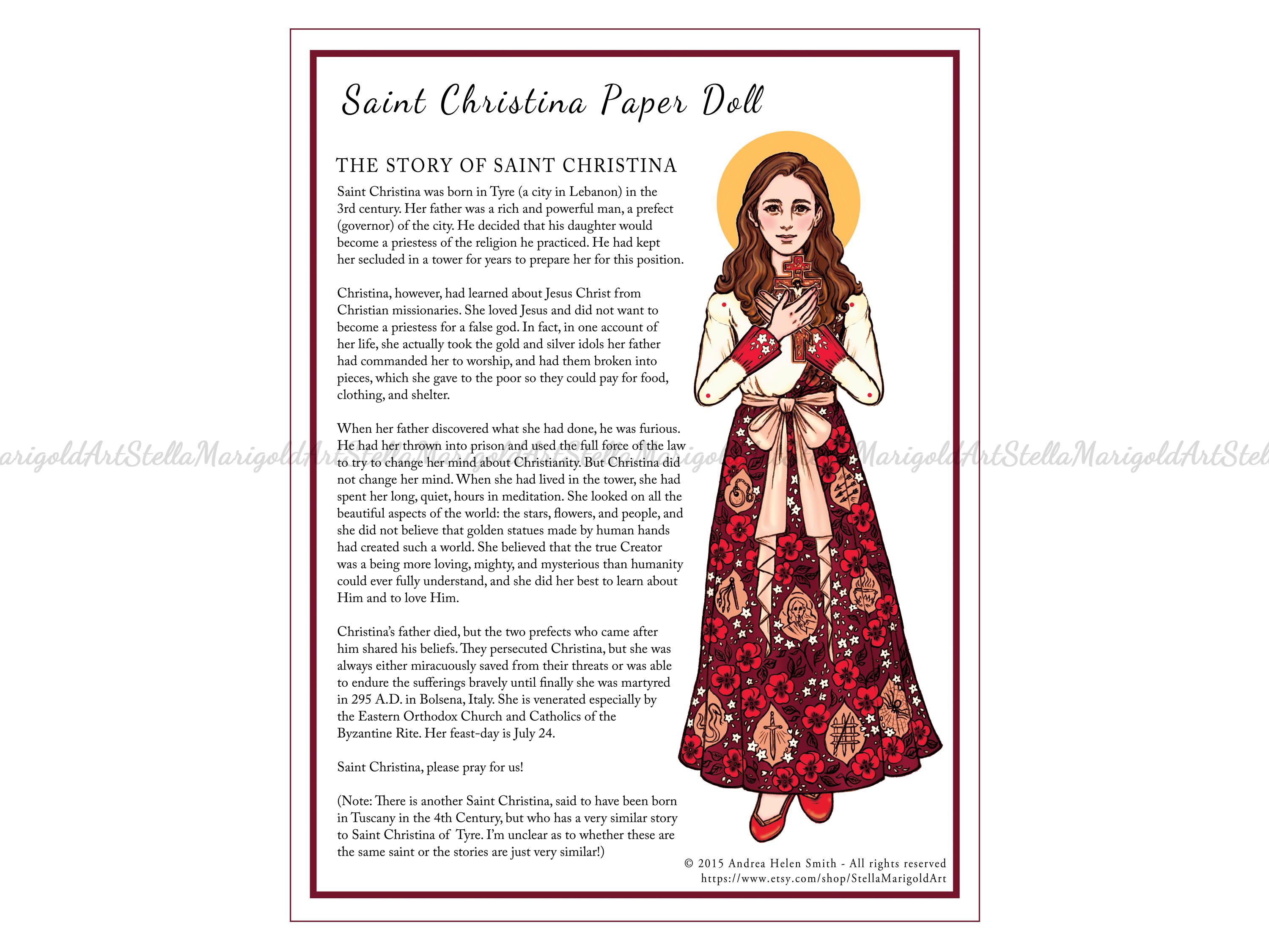 Digital Download - Saint Christina Paper Doll - Color and Black and ...