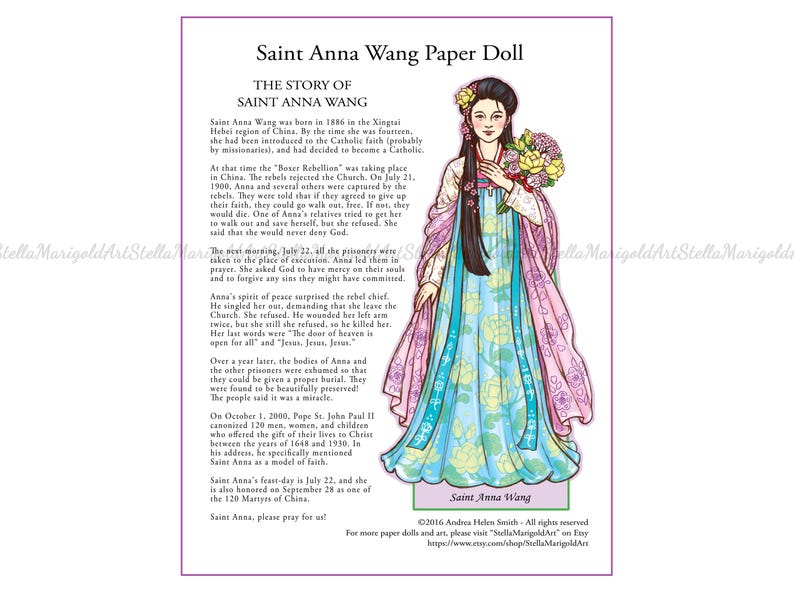 Digital Download - Saint Anna Wang Paper Doll (color and Bnw) - Etsy