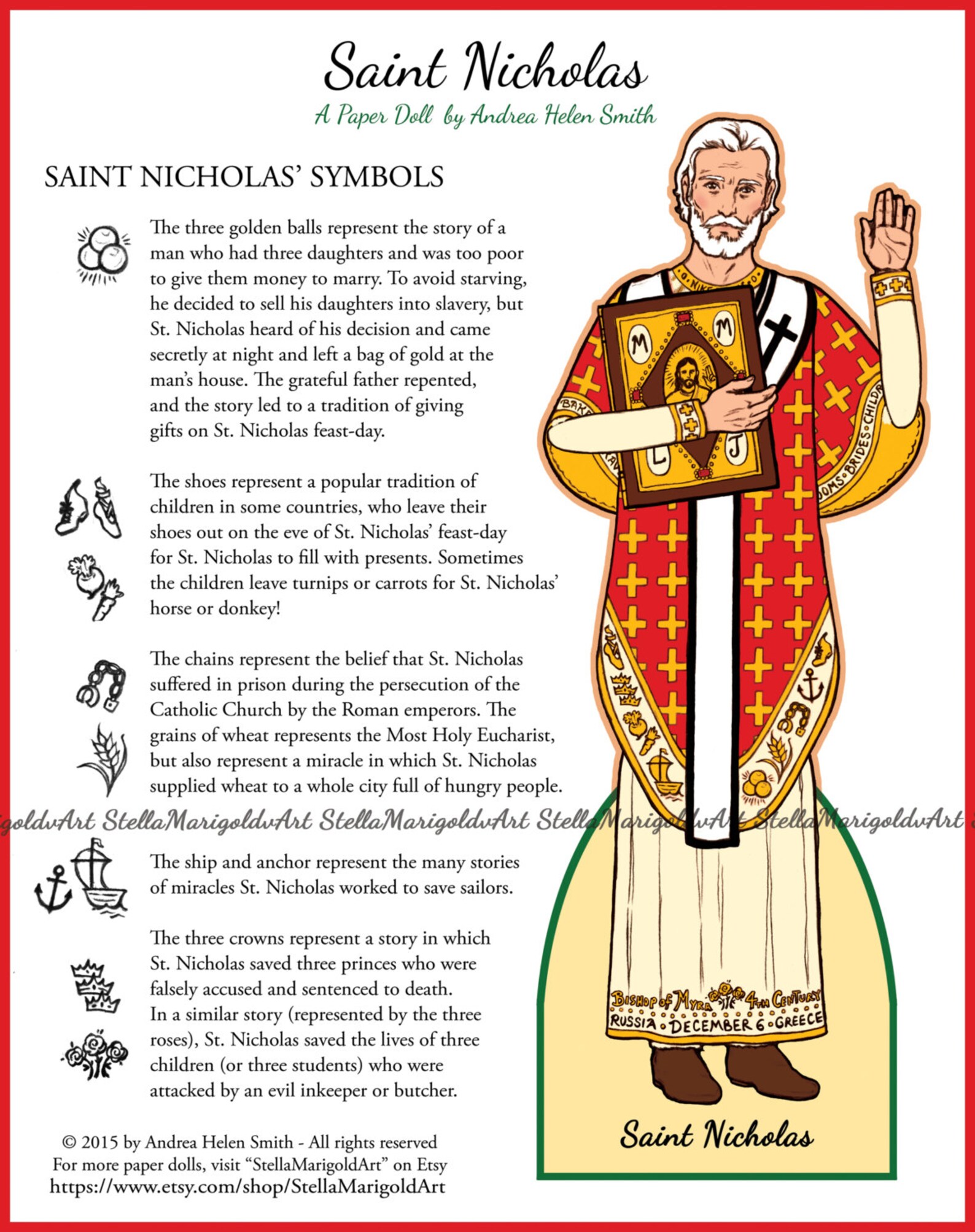 Digital Download Saint Nicholas Paper Doll traditional - Etsy