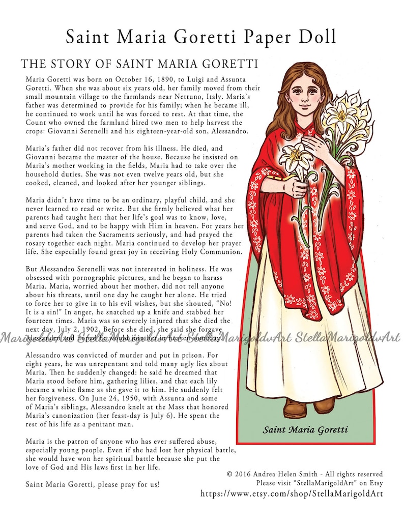 Digital Download Saint Maria Goretti Paper Doll color and - Etsy