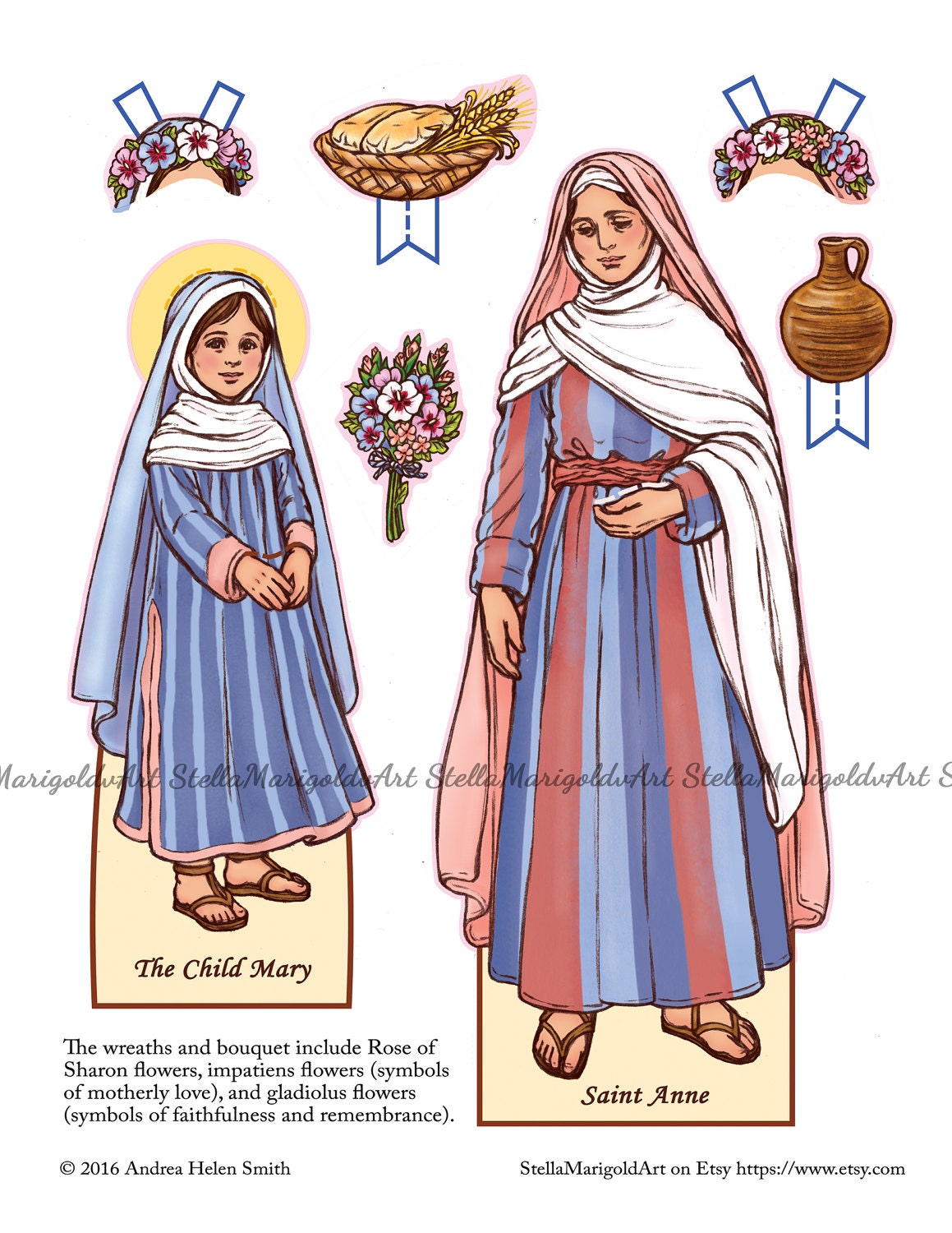 Digital Download Saint Anne Paper Doll color and Bnw | Etsy