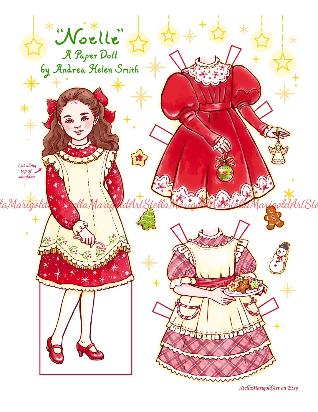 Digital Download Noelle Paper Doll color and Black and White - Etsy