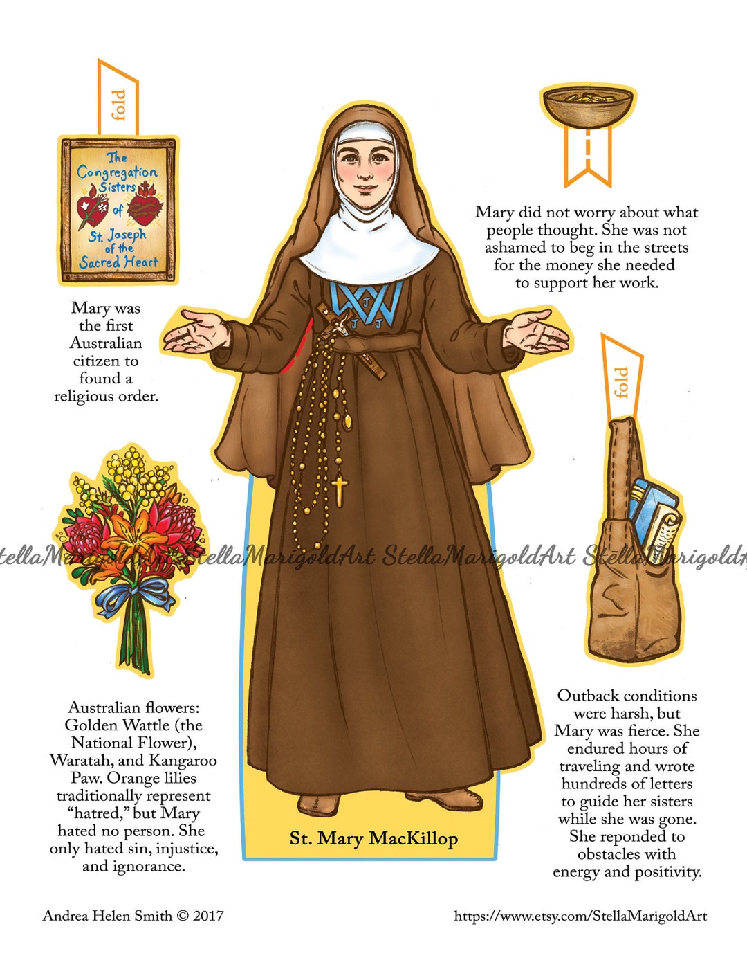 Saint Mary Mackillop Paper Doll (color and Bnw) - Etsy