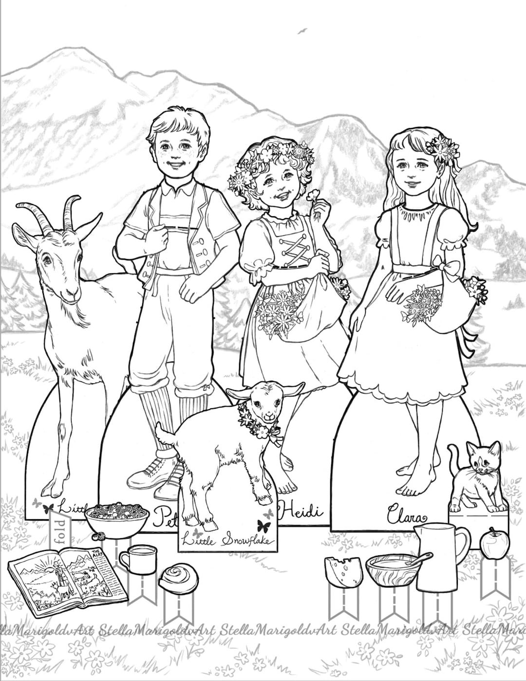 Digital Download - Heidi Paper Dolls - Complete Set in Black and White ...