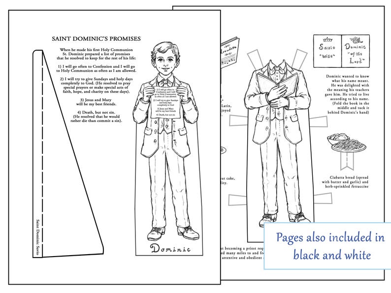 Digital Download - Saint Dominic Savio Paper Doll Set (color and Bnw ...