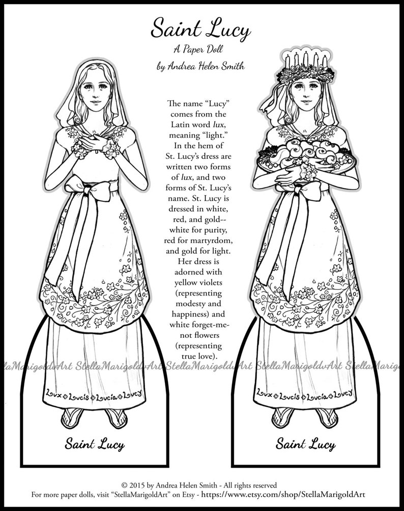 Digital Download Saint Lucy Paper Doll traditional - Etsy