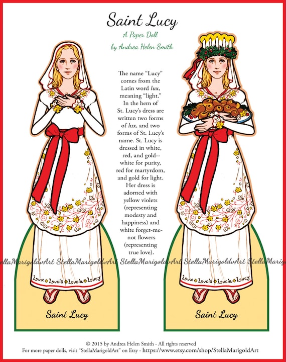 Digital Download Saint Lucy Paper Doll traditional - Etsy