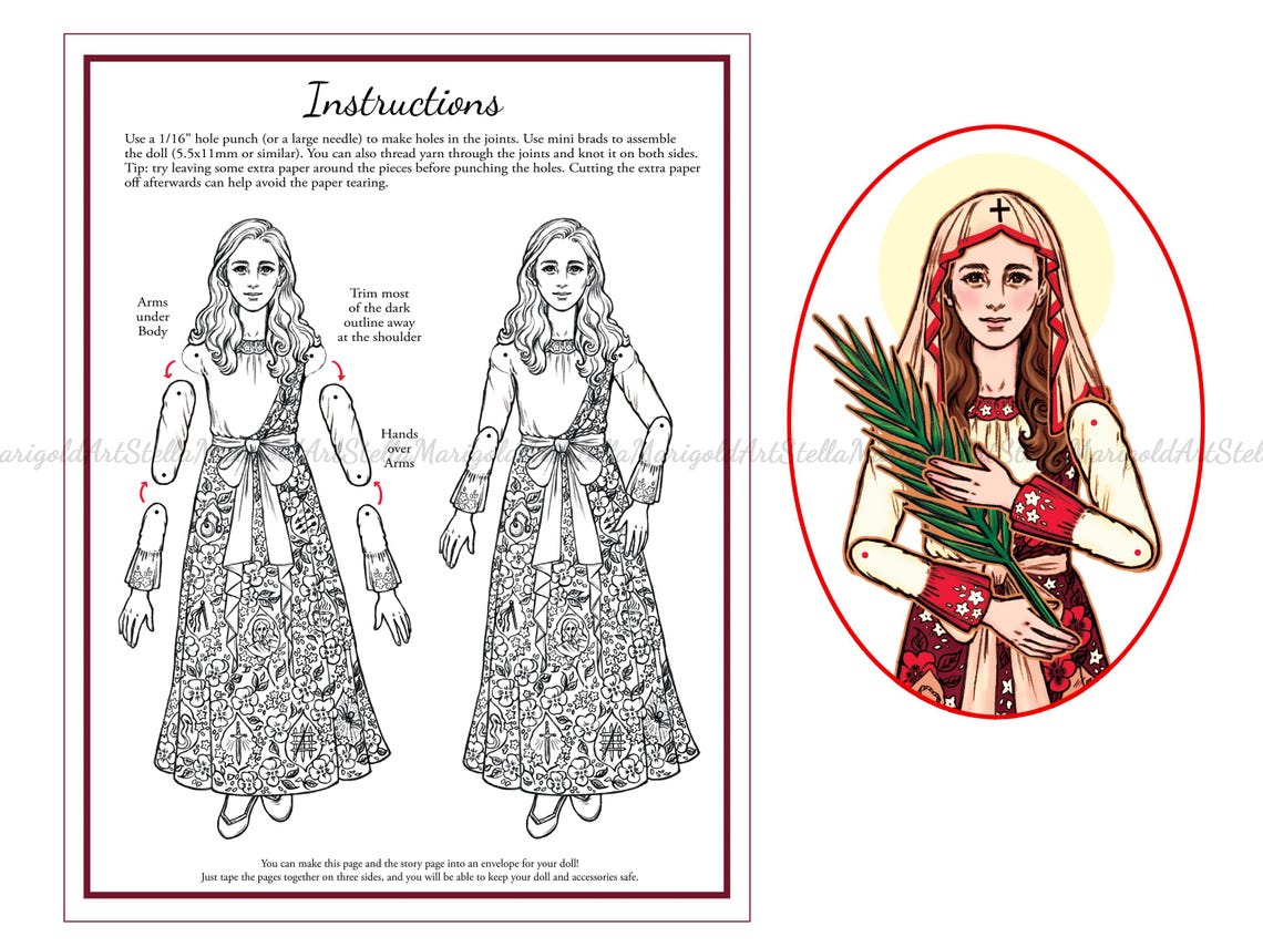 Digital Download - Saint Christina Paper Doll - Color and Black and ...