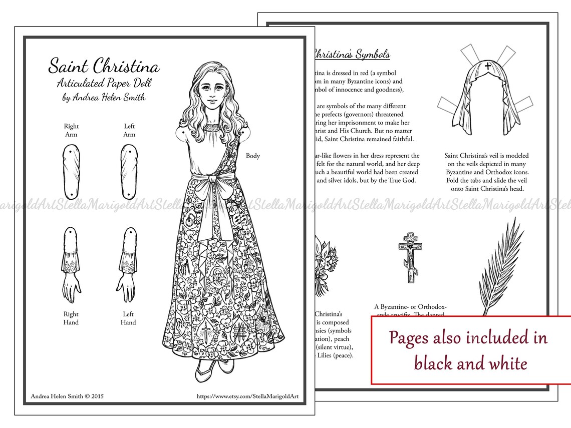Digital Download - Saint Christina Paper Doll - Color and Black and ...