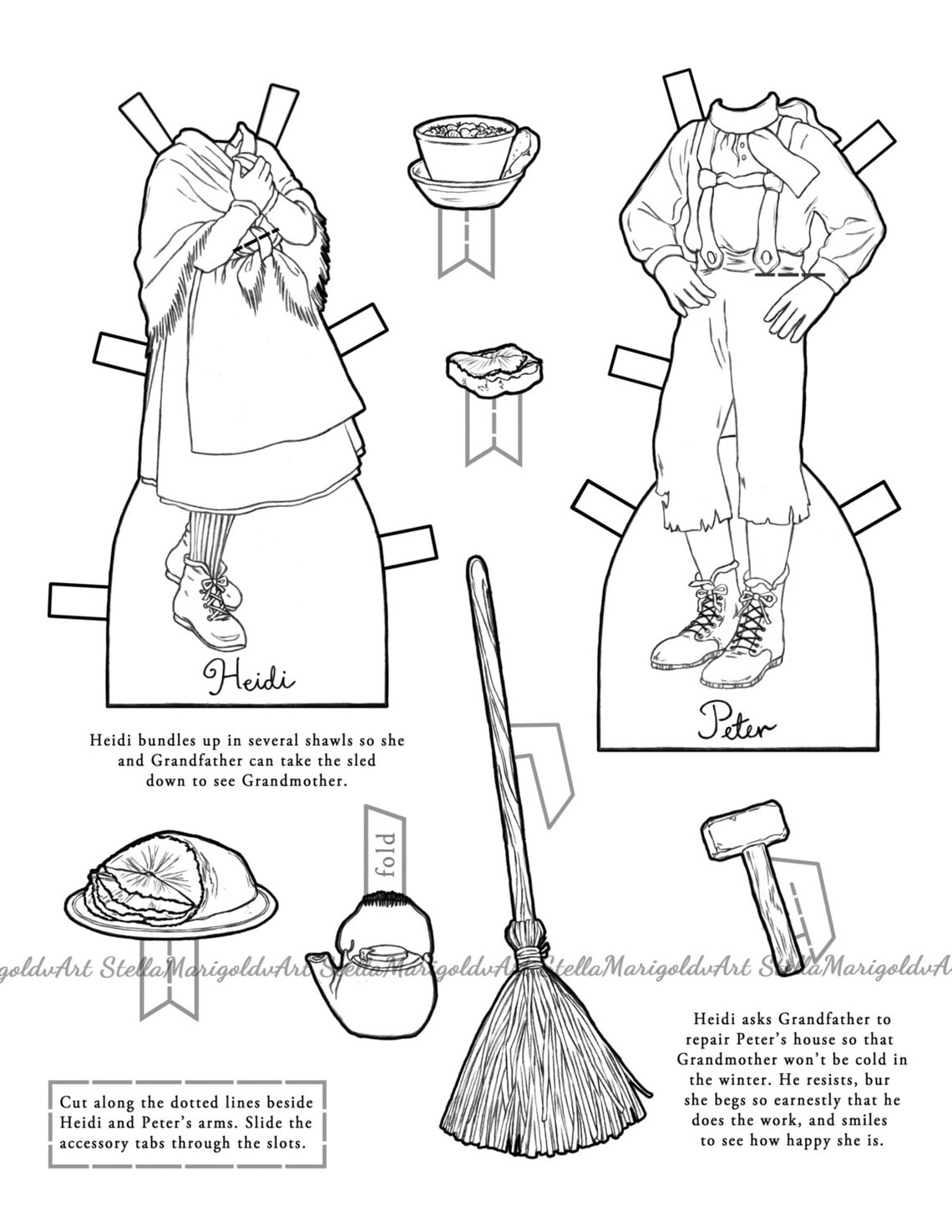 Digital Download - Heidi Paper Dolls - Complete Set in Black and White ...