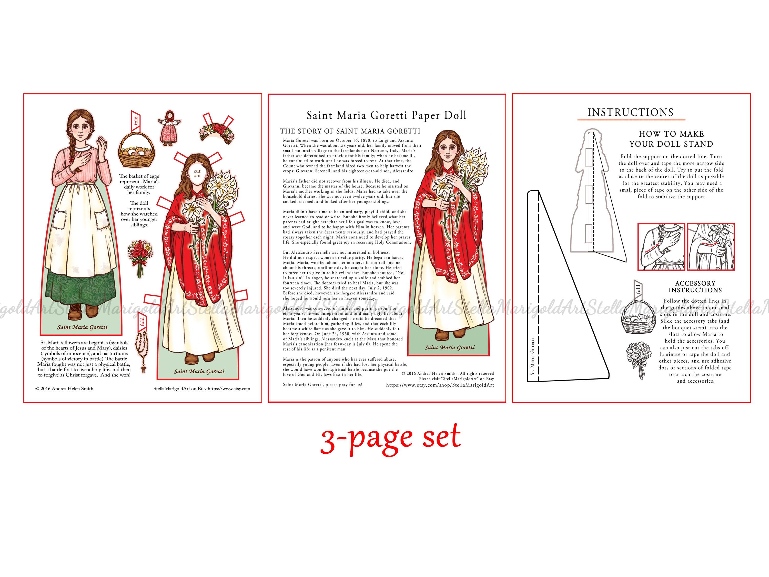 Digital Download - Saint Maria Goretti Paper Doll (color and Bnw) - Etsy