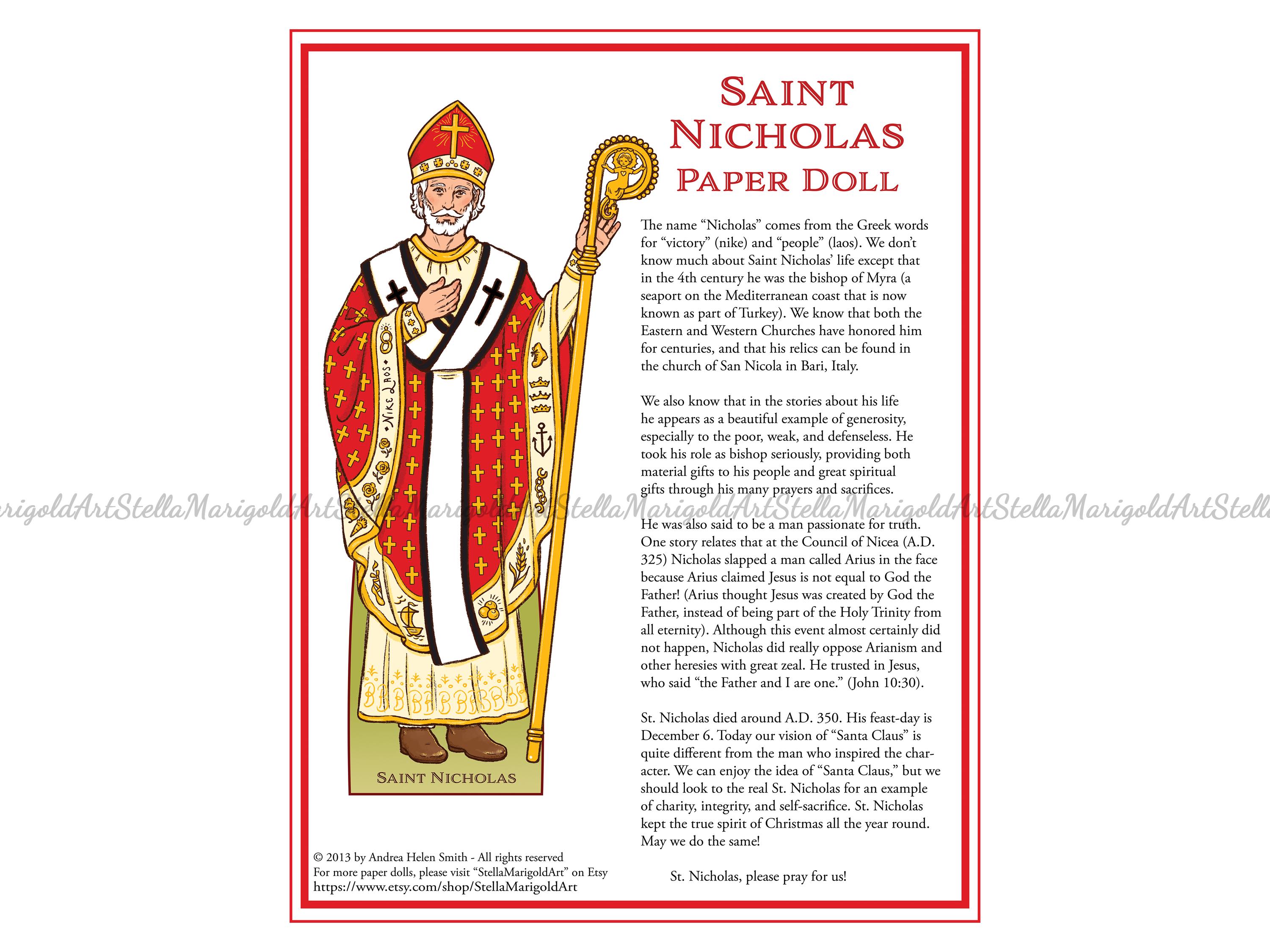 Digital Download - Saint Nicholas Paper Doll (traditional) (color and ...