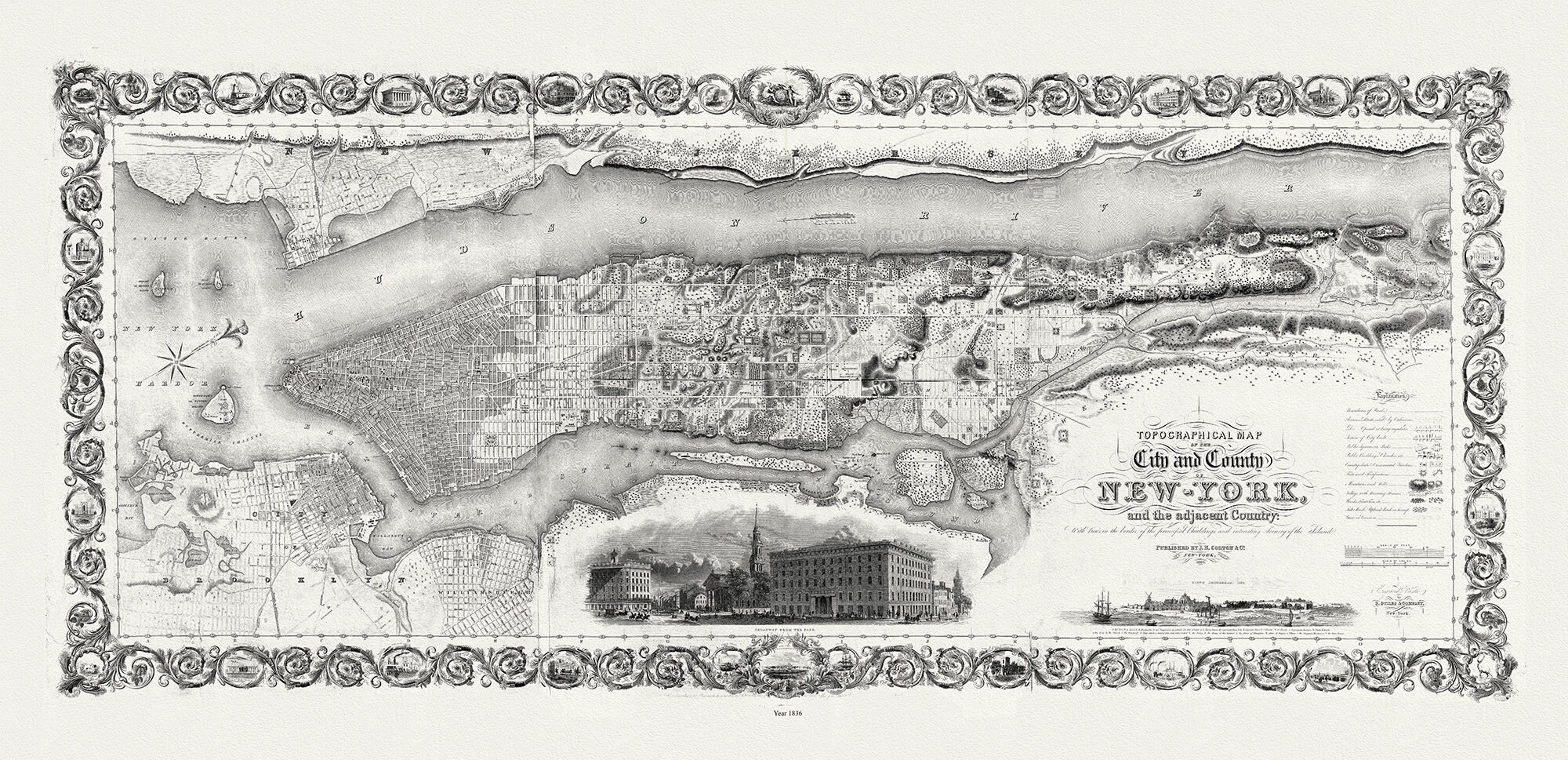 Colton City and County Of New York 1836 map on heavy cotton | Etsy
