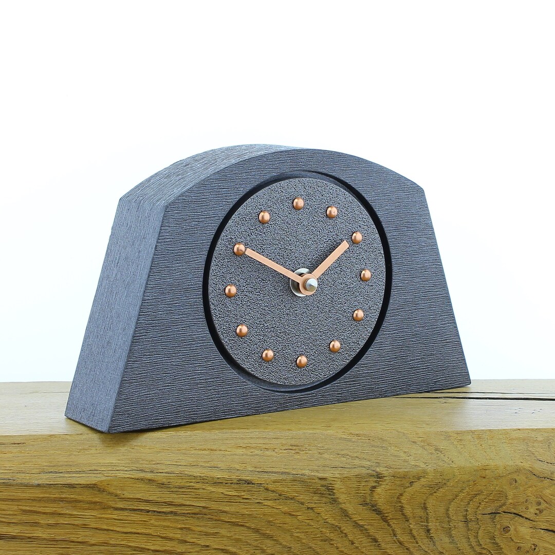 Arched PEWTER Colour Faced Mantel Clock Pewter Coloured Frame COPPER ...