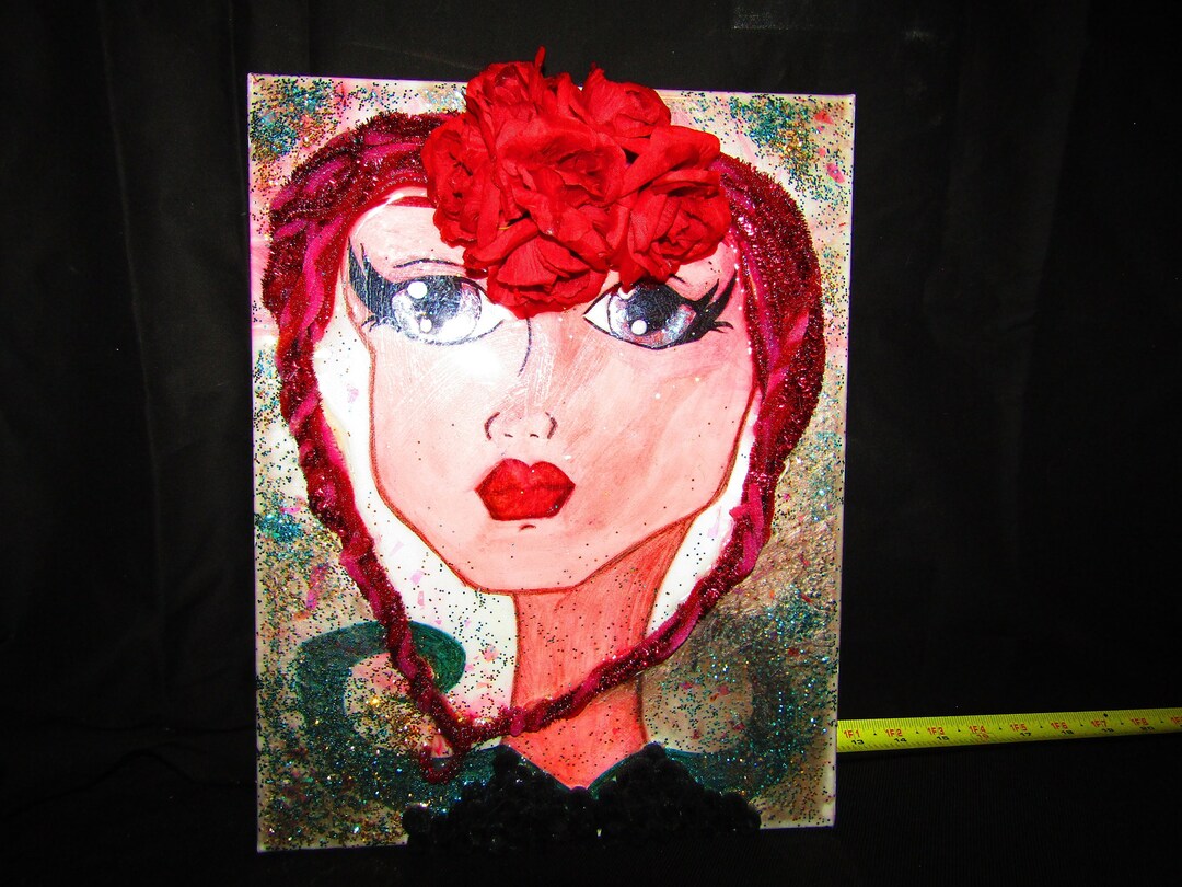 Rose Flower Head Piece Lady Mixed Media Epoxy Resin Canvas - Etsy