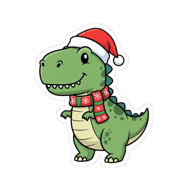 Santa T Rex Christmas Sticker, Cute Dinosaur Xmas, Fun Holiday Laptop ...