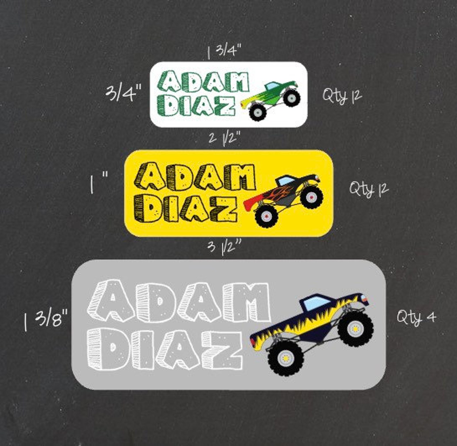 Water Resistant Monster Trucks Name Labels - Etsy