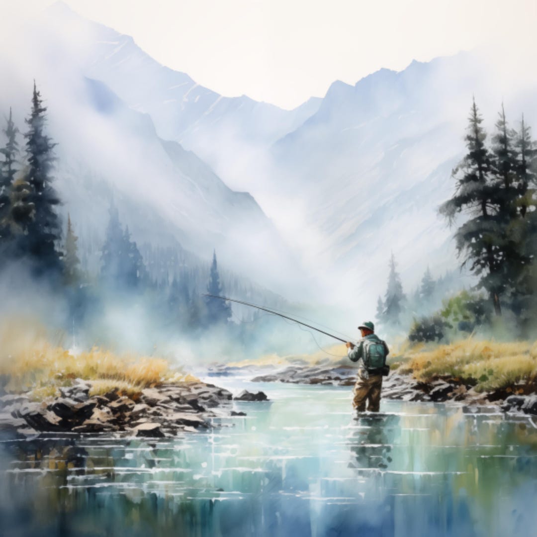 Fly Fishing Canvas Print: Mountain River Scene, Cabin Decor - Etsy