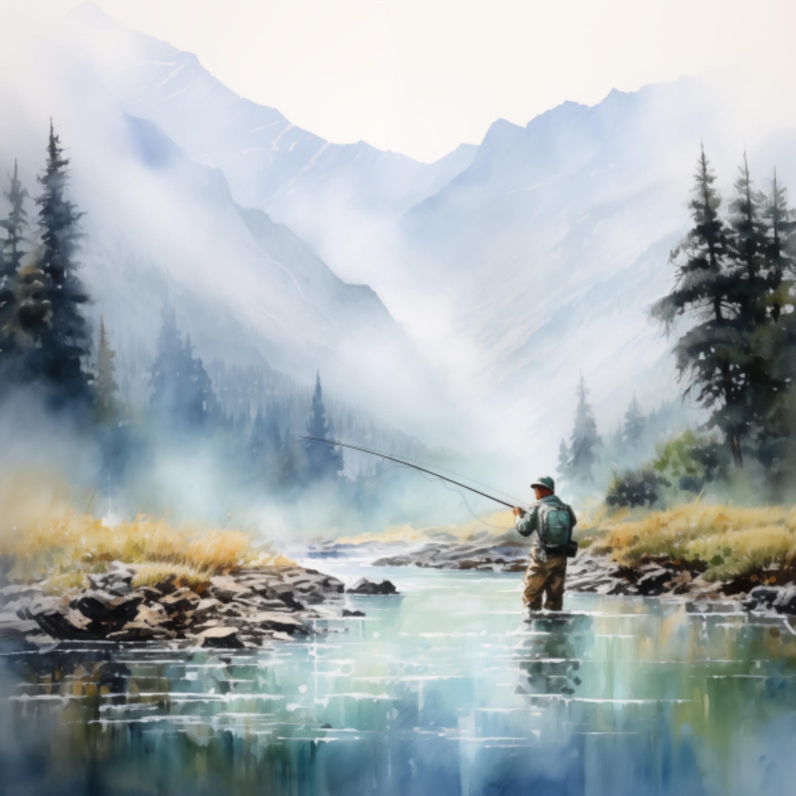 Fly Fishing Canvas Print: Mountain River Scene, Cabin Decor - Etsy