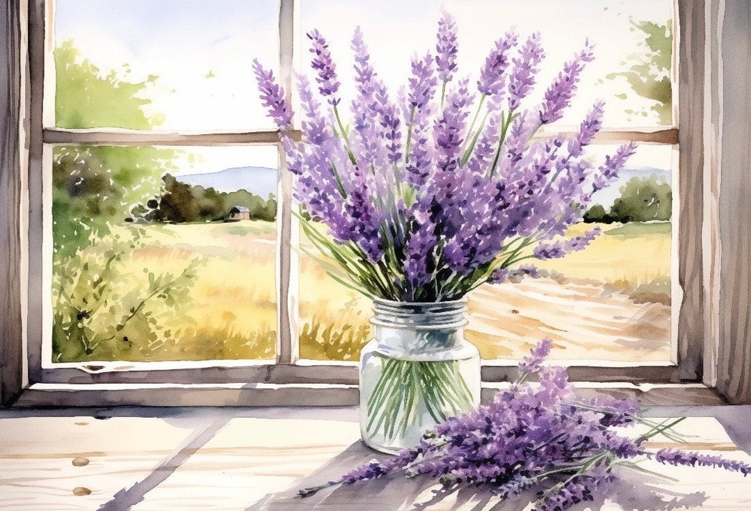 Lavender Watercolor Canvas Print Wall Art Flowers Ready to Hang for ...