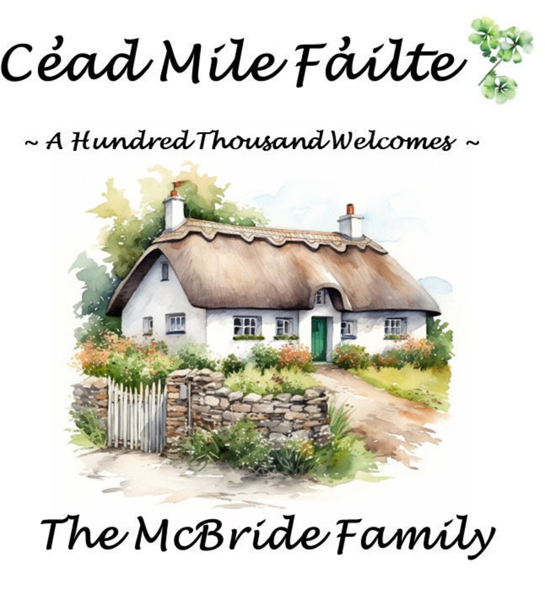 Irish Welcome Sign Personalized Canvas Print Wall or Desk Art Céad Míle ...