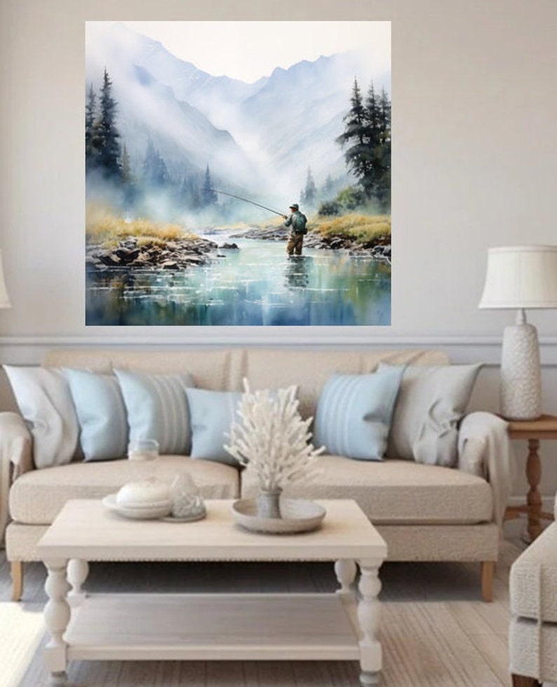 Fly Fishing Canvas Print: Mountain River Scene, Cabin Decor - Etsy