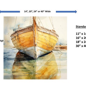Rustic Yellow Wooden Boat Watercolor Print Wall Art for Beach House or ...