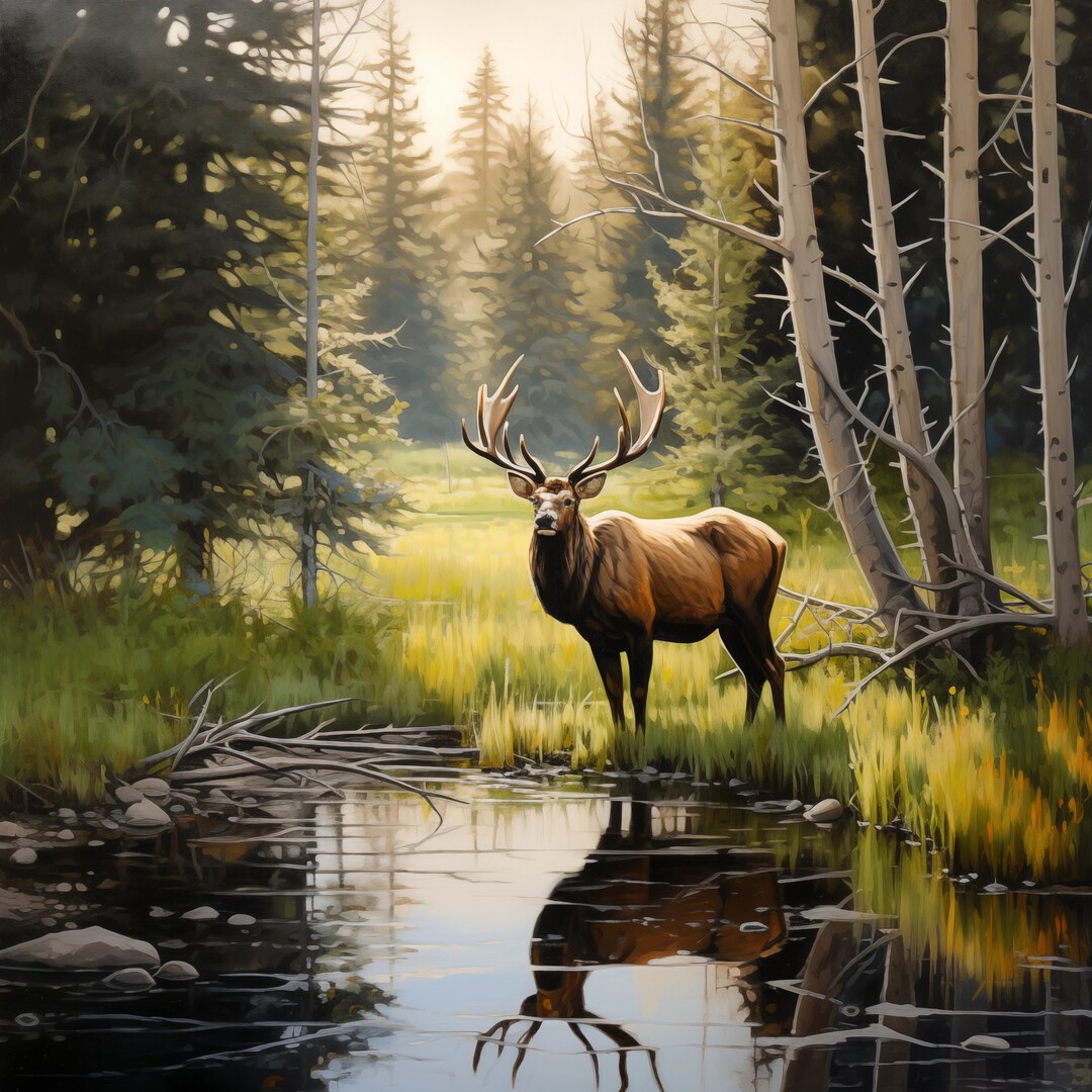 Wilderness Elk Print in a Meadow on a Beautiful Day Canvas Wall Art for ...