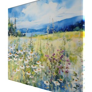 Serene Wildflower Meadow in Front of a Lake Abstract Watercolor Print ...