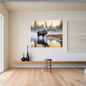 Wilderness Moose Print Canvas Wall Art of a Tranquil Forest Scene ...