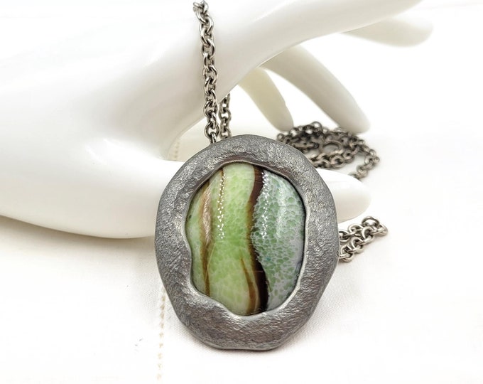 Vintage Modernist Bent Larsen Denmark Pewter / Art Glass Cabochon ...