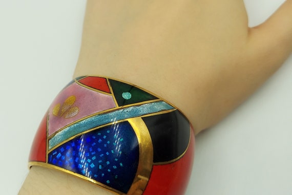 Rare Vintage David Kuo Champlevé Art Deco Vibrant Geo… - Gem