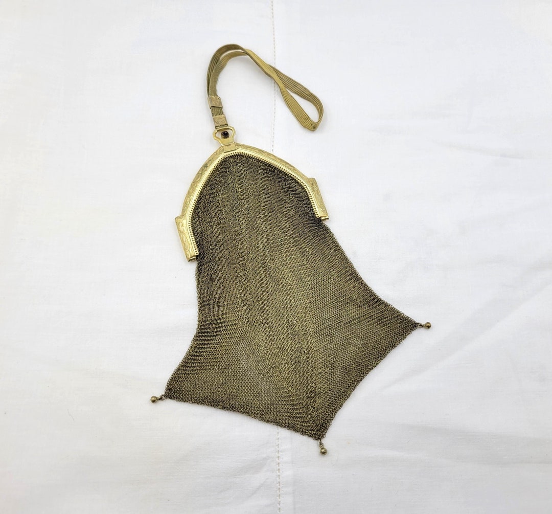 Antique 1900s Gold Tone Soldered Mesh Purse by Whiting & Davis - Formal ...