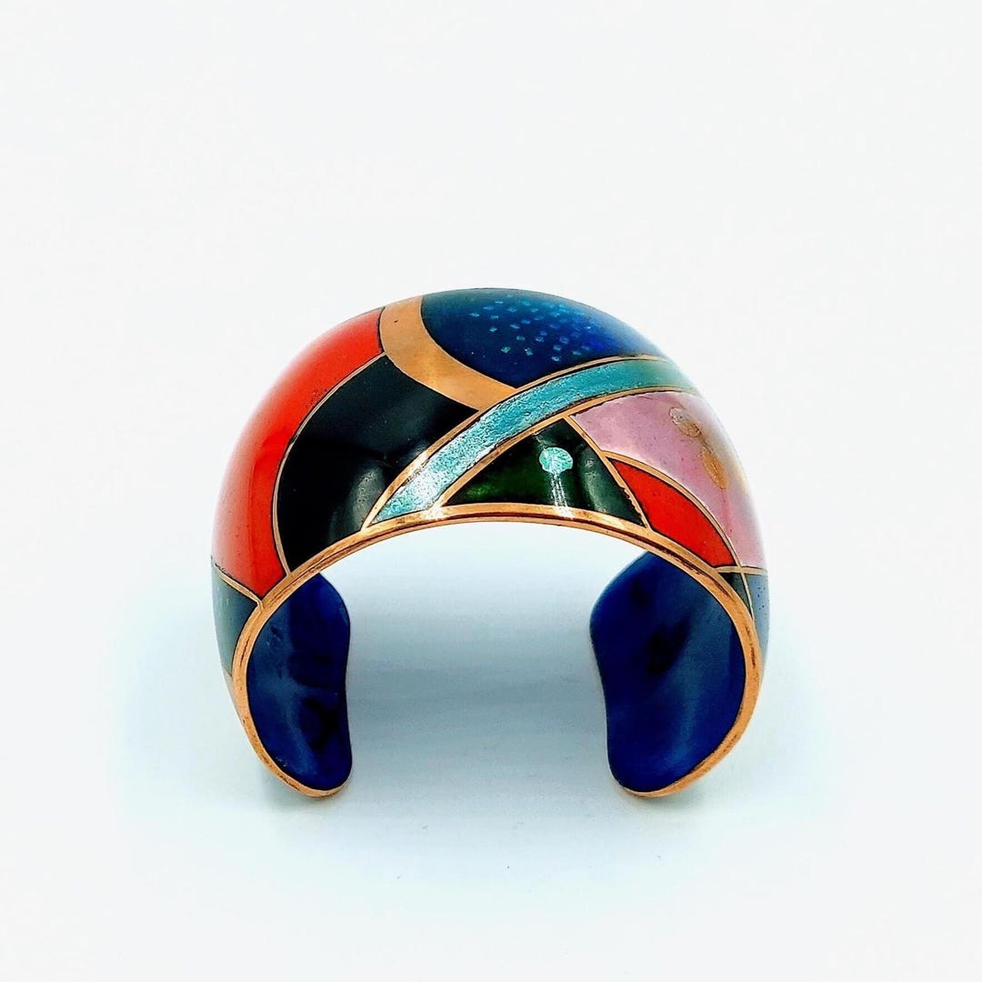 Rare Vintage David Kuo Champlevé Art Deco Jewel Tones Geometric ...