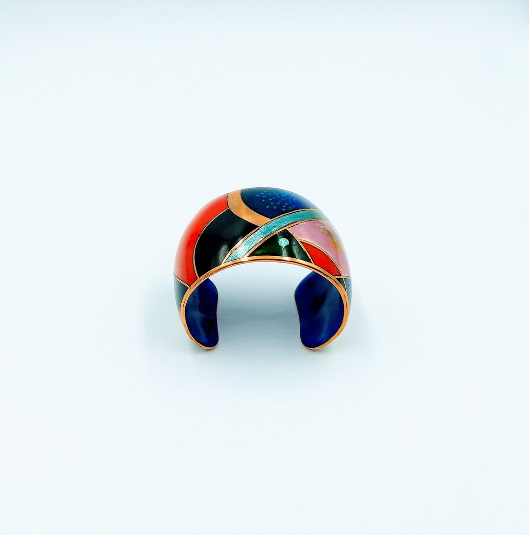 Rare Vintage David Kuo Champlevé Art Deco Vibrant Geometric Abstract ...