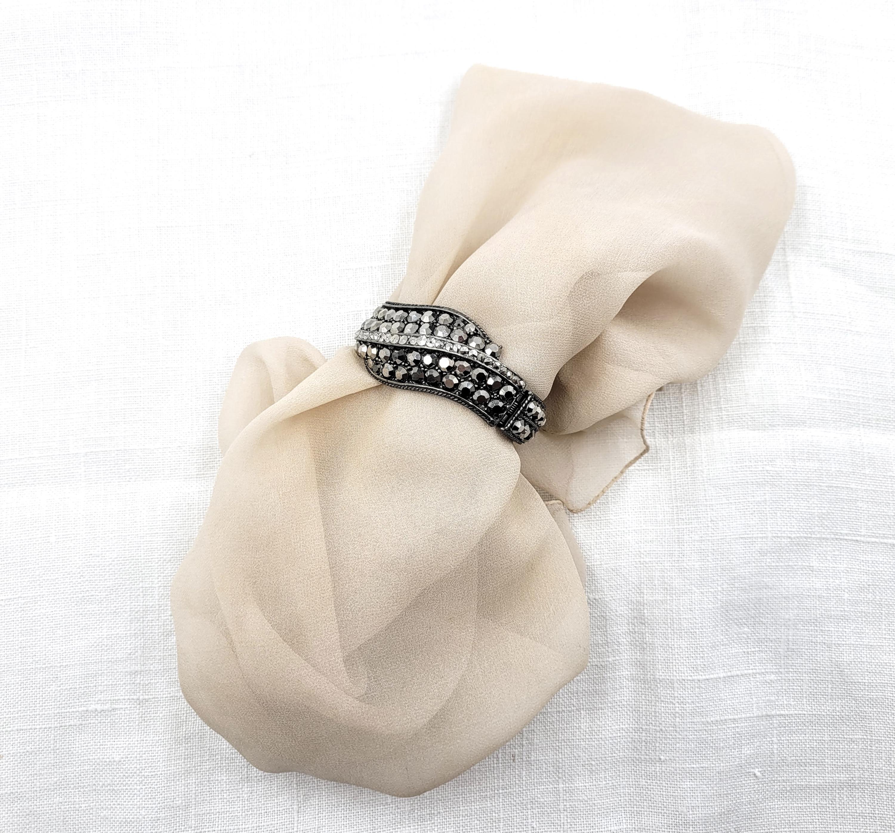 Glittering Vintage Weiss Deep Silver Rhinestone Hinged Clamper / Cuff ...