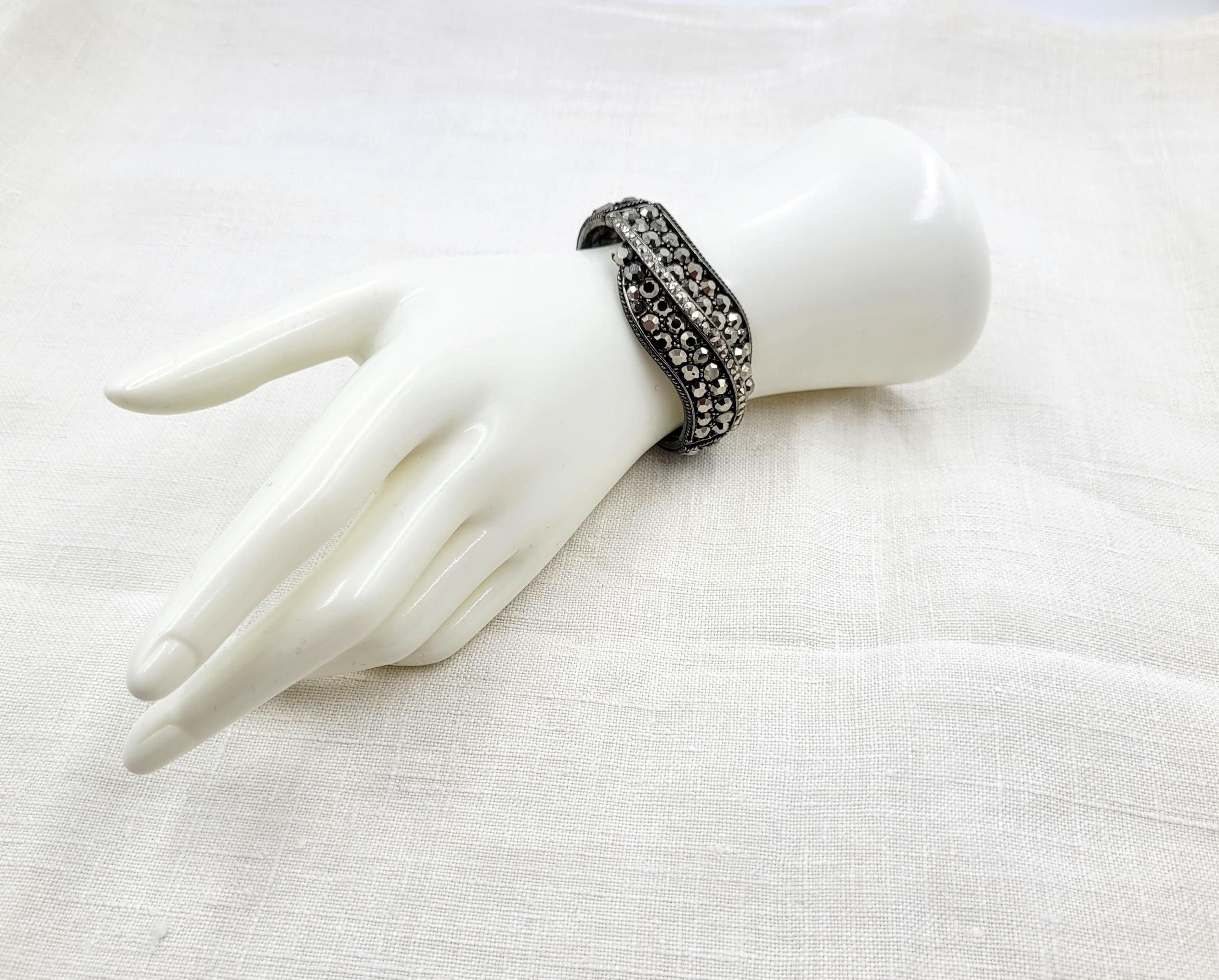 Glittering Vintage Weiss Deep Silver Rhinestone Hinged Clamper / Cuff ...