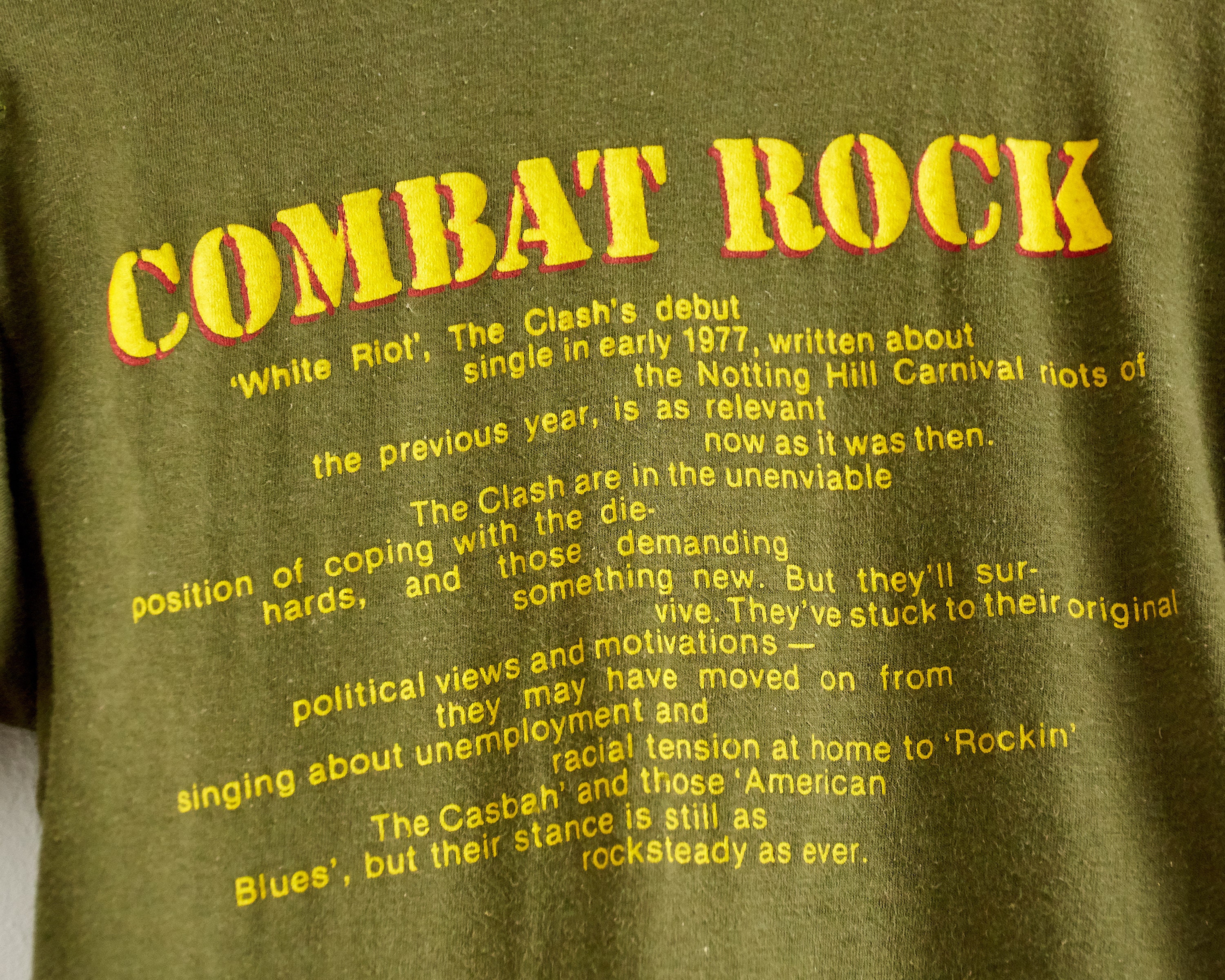 VTG 1982 the Clash Combat Rock T Shirt Sz. S Army Green Tee Know Your ...