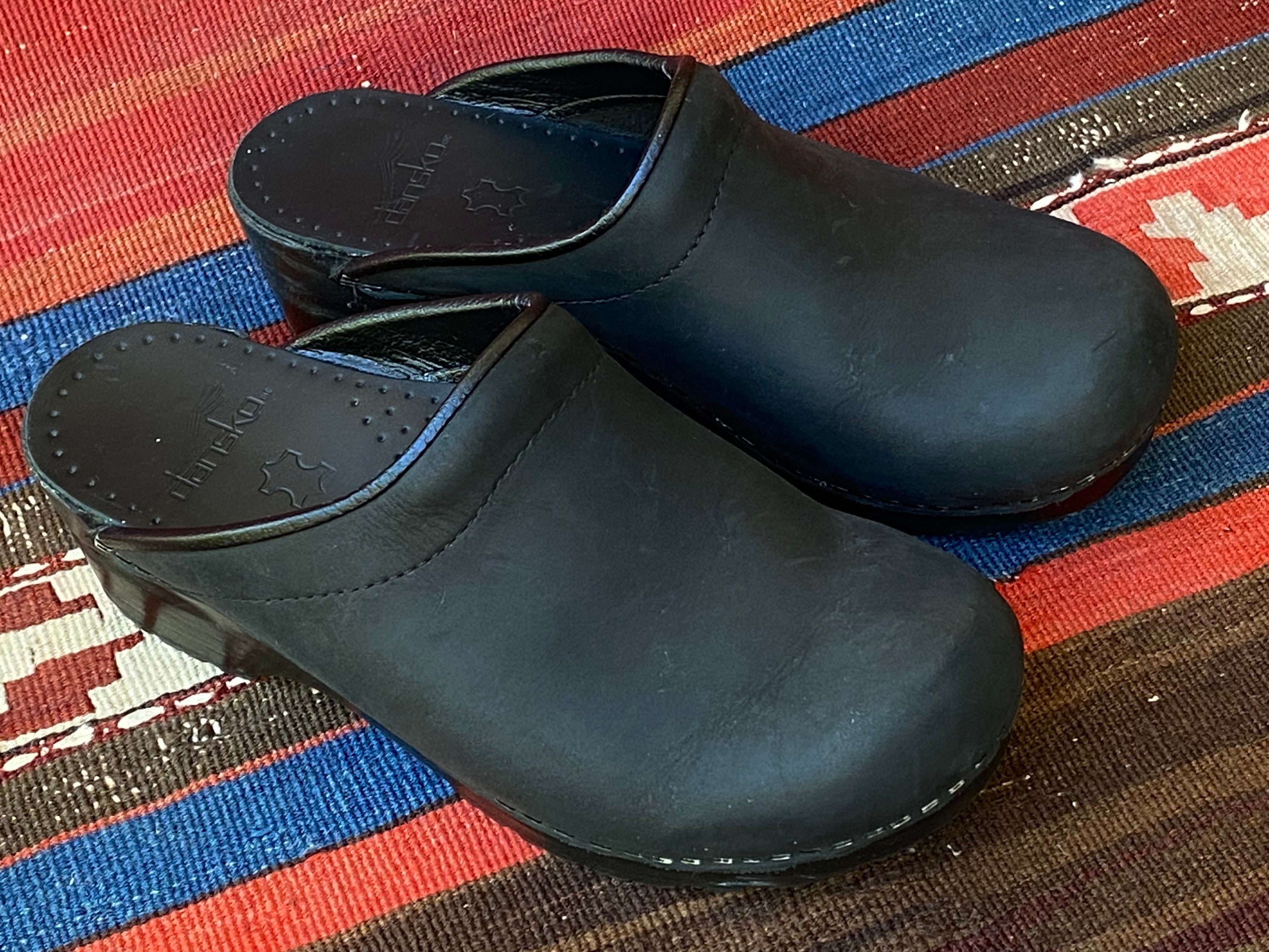 VTG Dansko Sonja Black Oiled Open Back Clogs Sz. 37 EU Leather Womens 6 ...