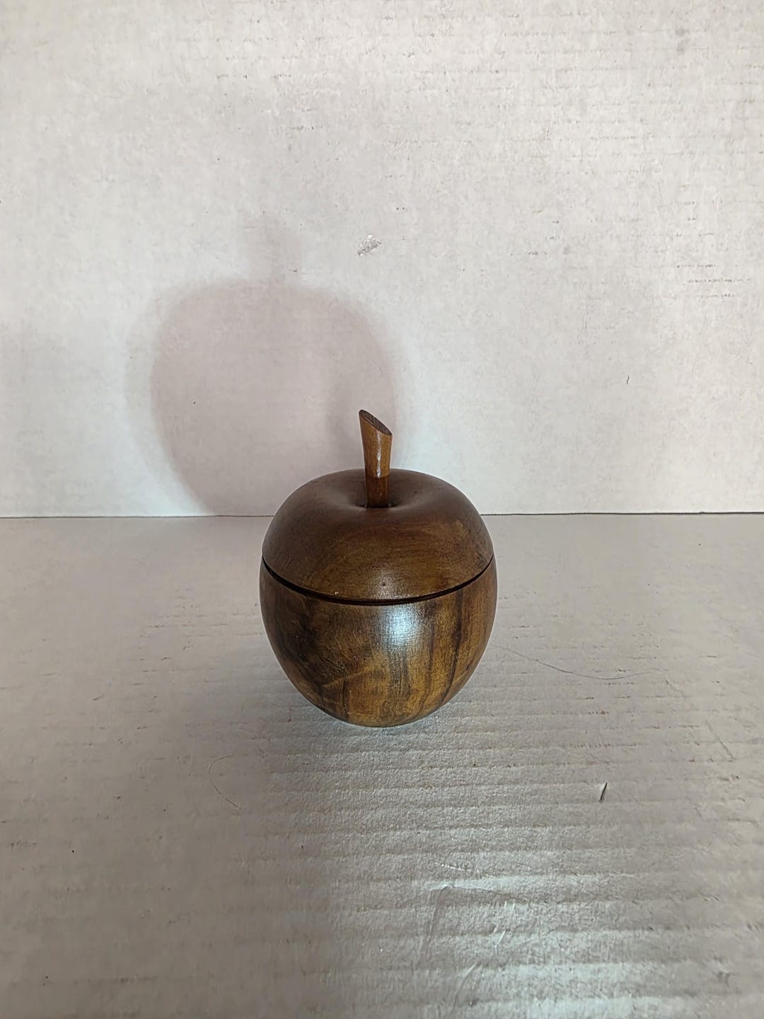 Vintage Hand Carved Turned Wood Apple Tea Caddy Trinket Box Primitive ...