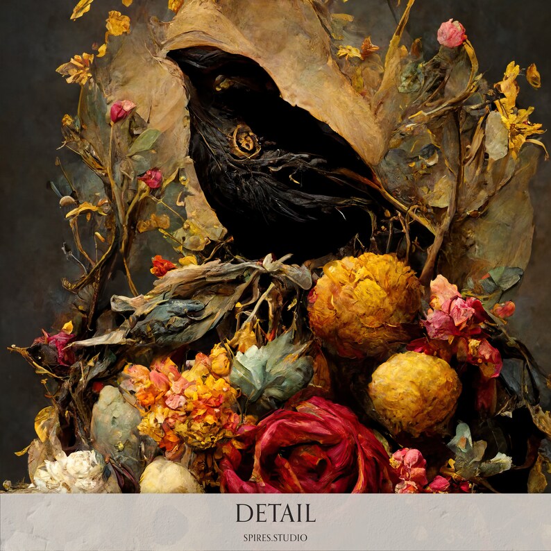 Dark Floral Crow Still Life Downloadable Art Print Rose - Etsy
