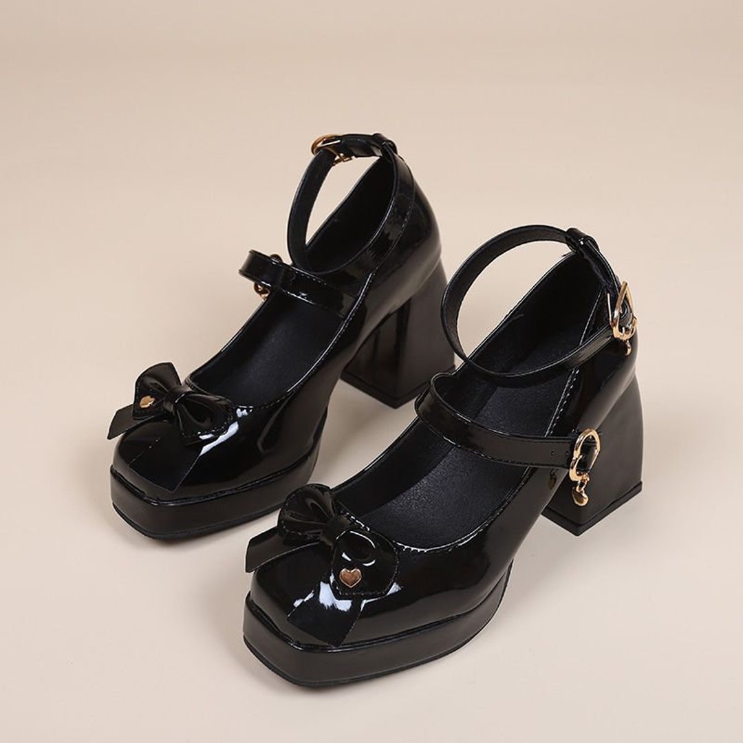 Retro Mary Janes Shoes Chunky Heels Japanese JK Leather Shoes Women's ...